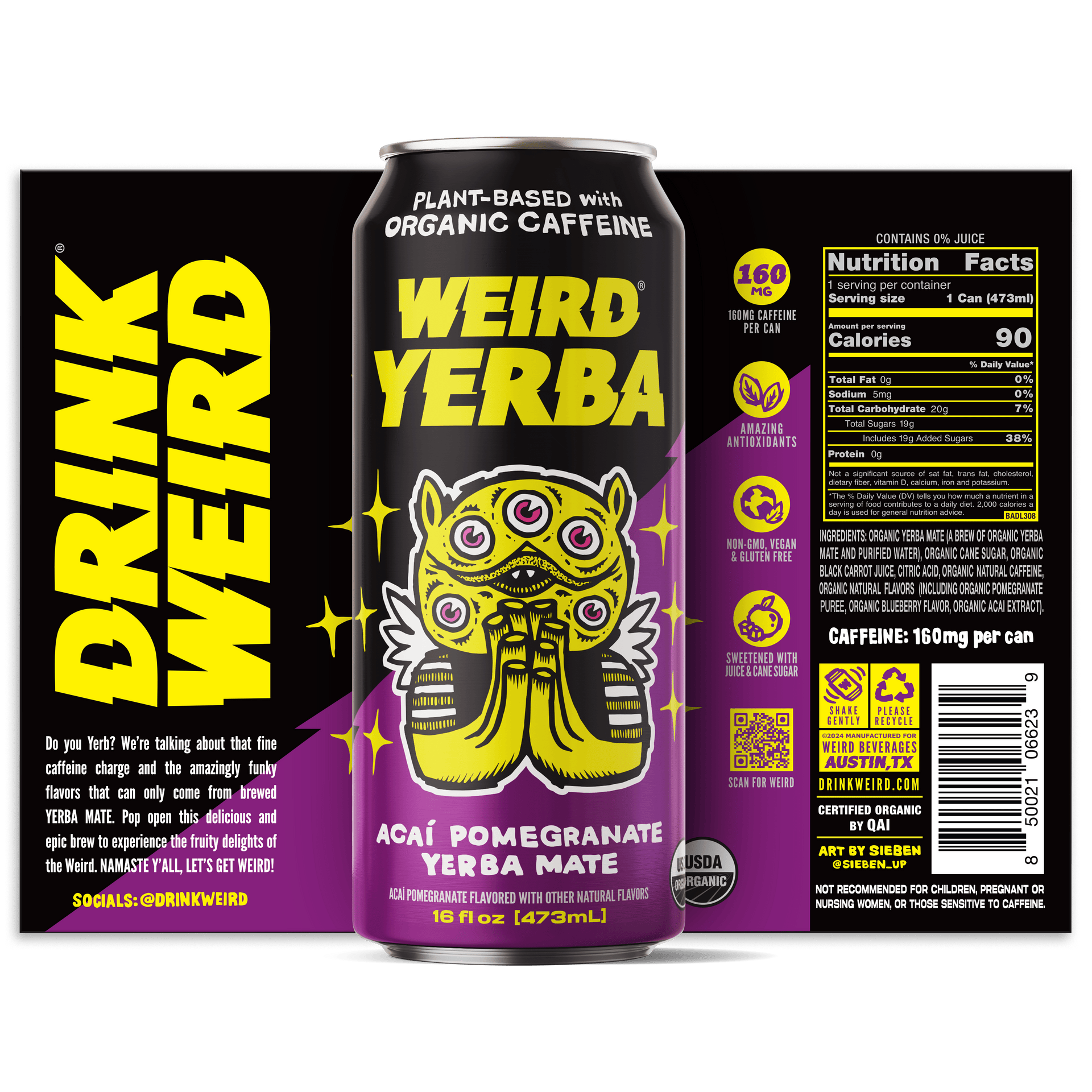 DRINK WEIRD - Organic Blue Pomegranate Acai Yerba Mate | 16oz 12 Pack ...