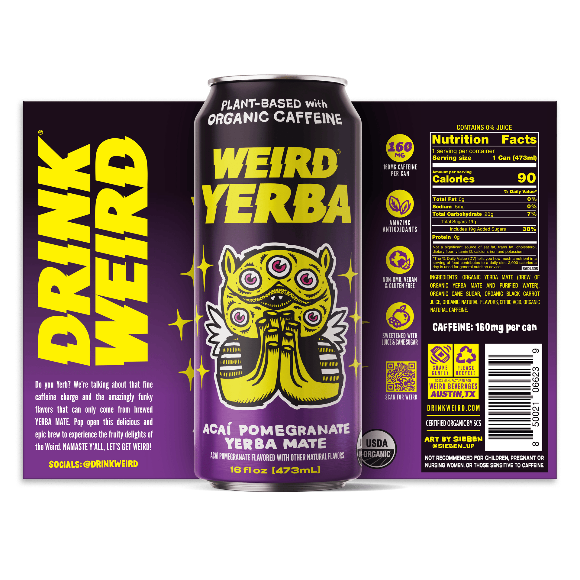 DRINK WEIRD - Organic Blue Pomegranate Acai Yerba Mate | 16oz 12 Pack – Weird Beverages