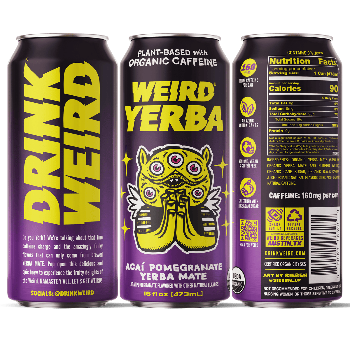 DRINK WEIRD - Organic Blue Pomegranate Acai Yerba Mate | 16oz 12 Pack – Weird Beverages